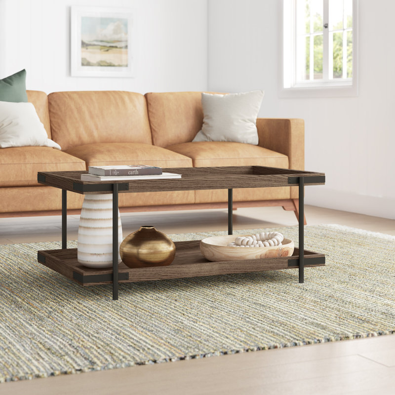 Trent Austin Design® Nikole 42" Wide Industrial Rustic Solid Wood Metal Rectangular Coffee Table ...